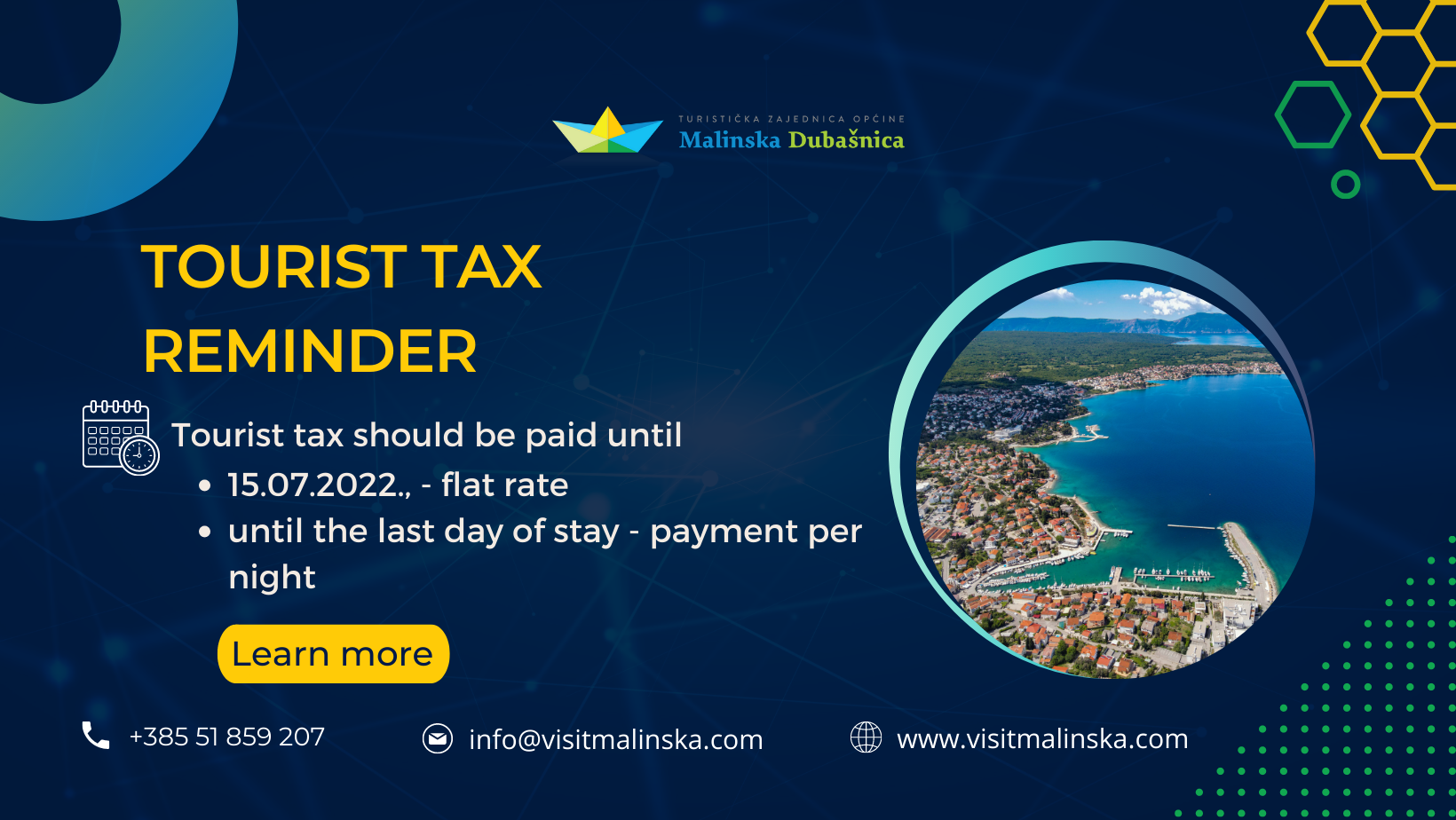 Tourist Tax Reminder - TZO Malinska-Dubašnica